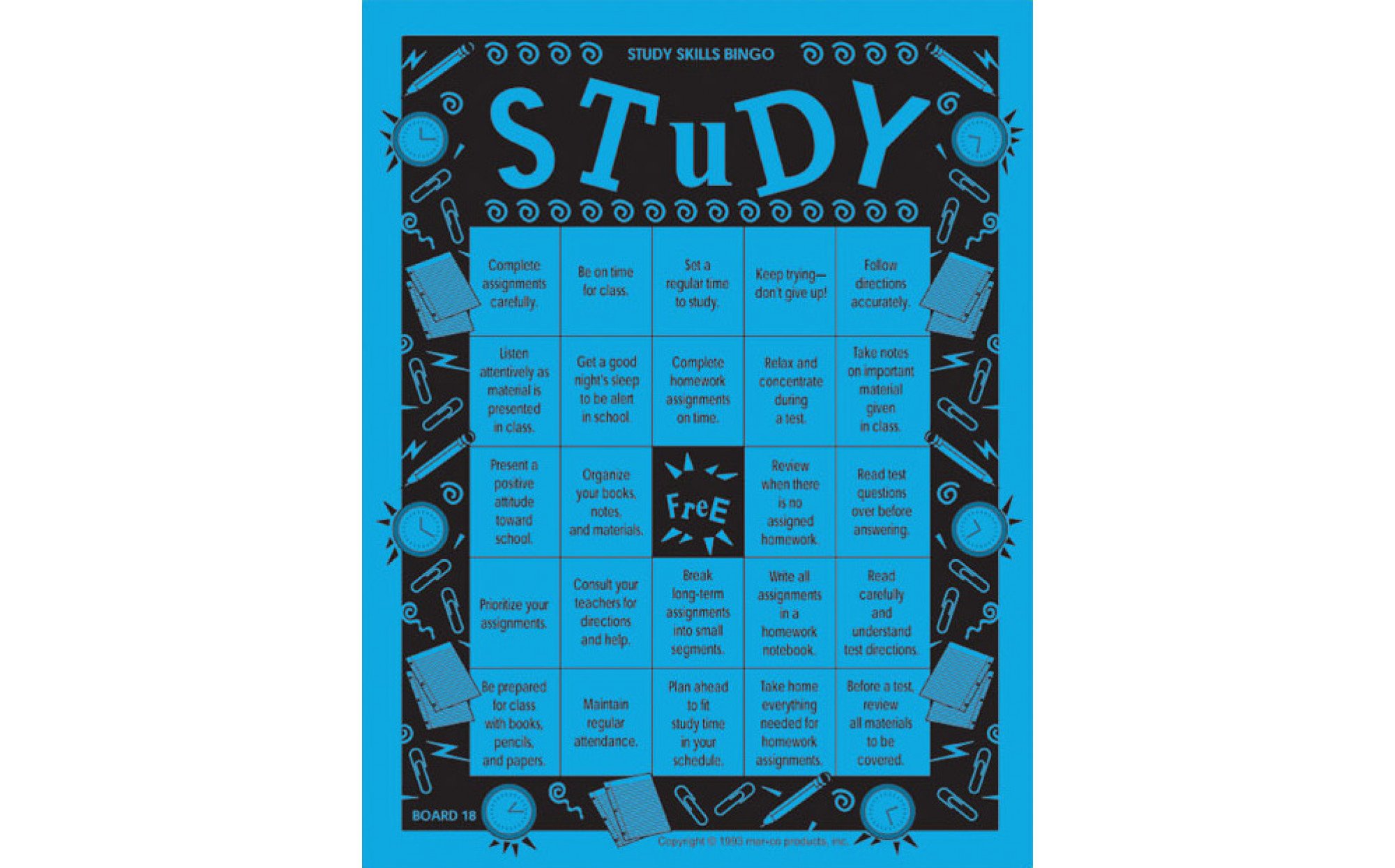 Study Skills Bingo (Grades 4-8) – School Counseling