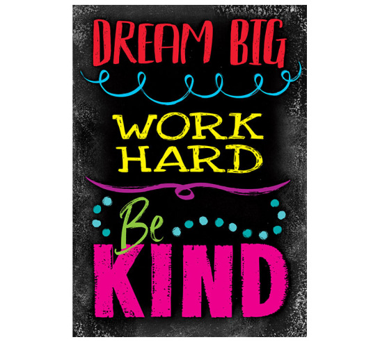 Dream Big Work Hard Be Kind Poster – Playroom Furnishings: Posters & Decor